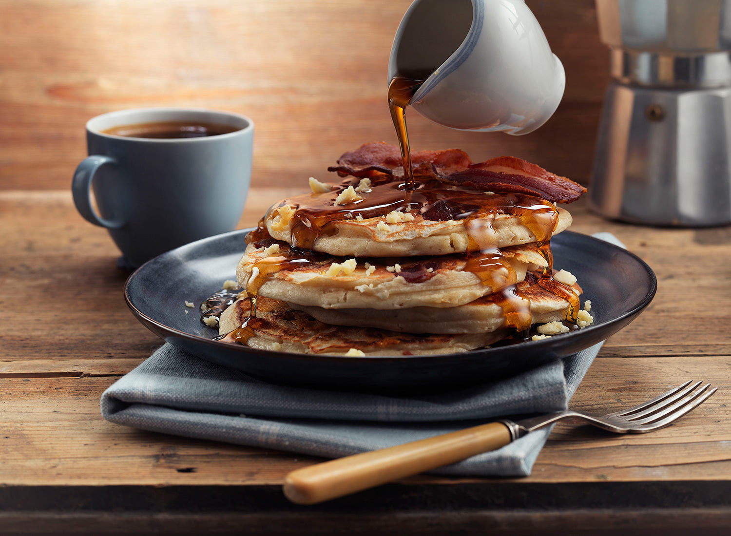 Black Bomber and Bacon Breakfast Pancakes